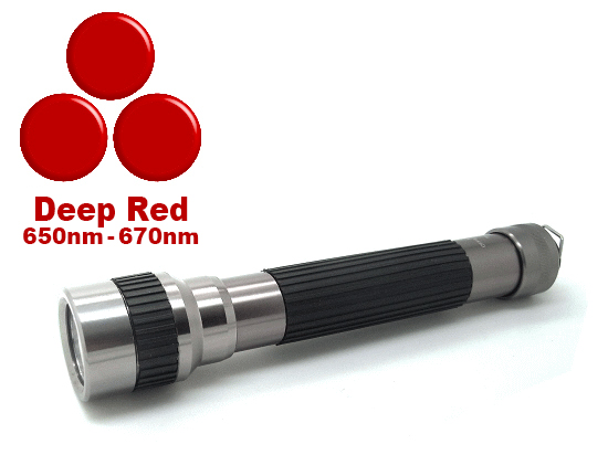 650 nm - 670 nm Deep Red LED, 3 LED Flashlight, Battery Type two AA
